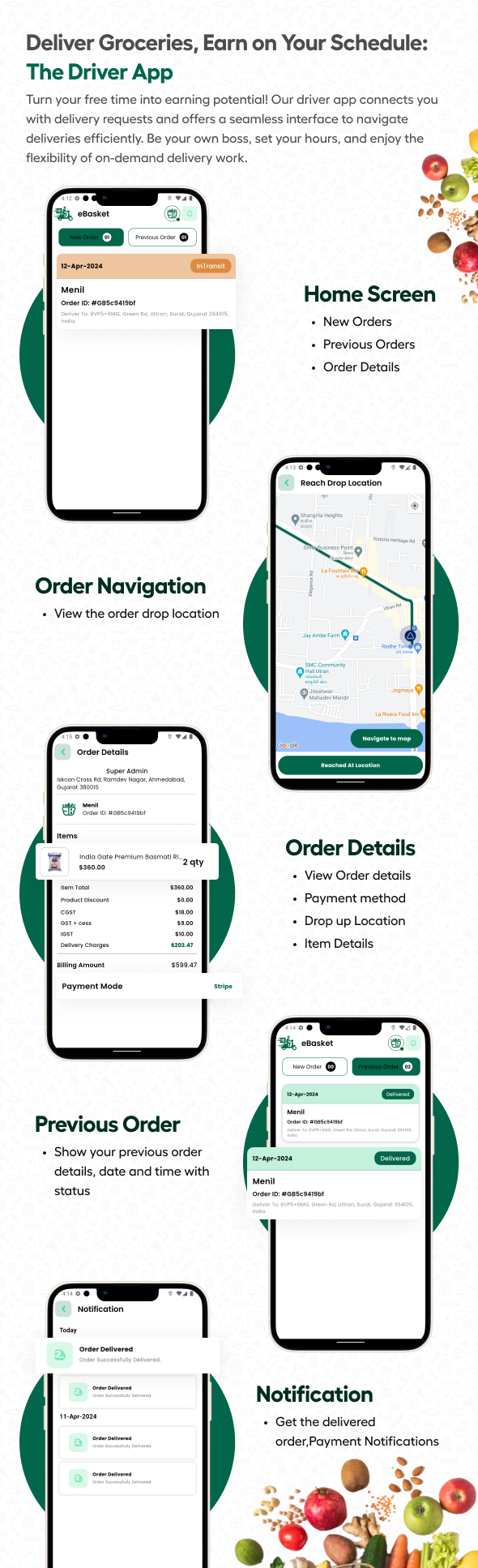 eBasket - Single Vendor Food / Grocery Delivery Flutter app with Laravel Admin Panel + Delivery app