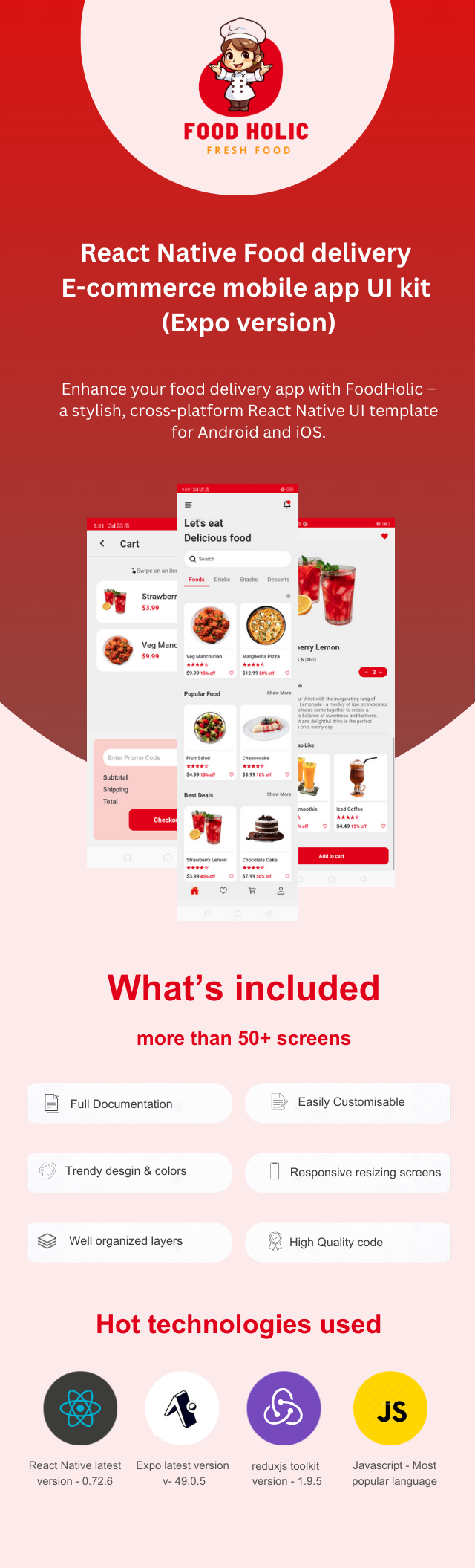FoodHolic - Food Delivery E-commerce Mobile App Template React Native (Expo version) - Top New Code
