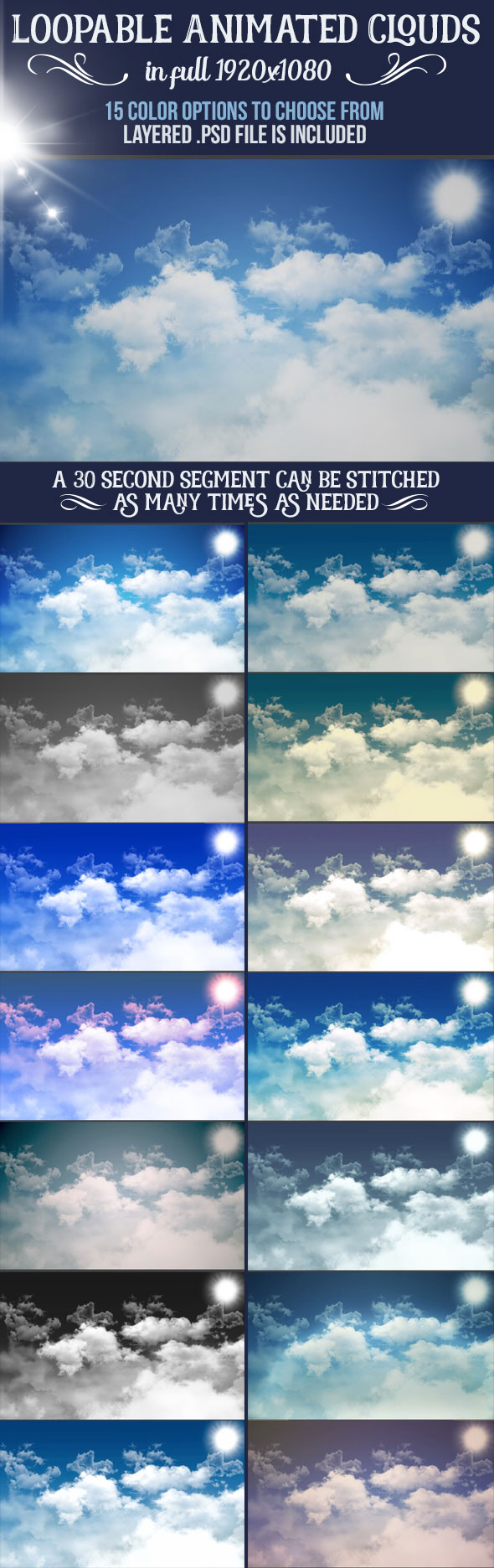 Loopable Rendered Clouds in 15 colors by scarab13 | VideoHive