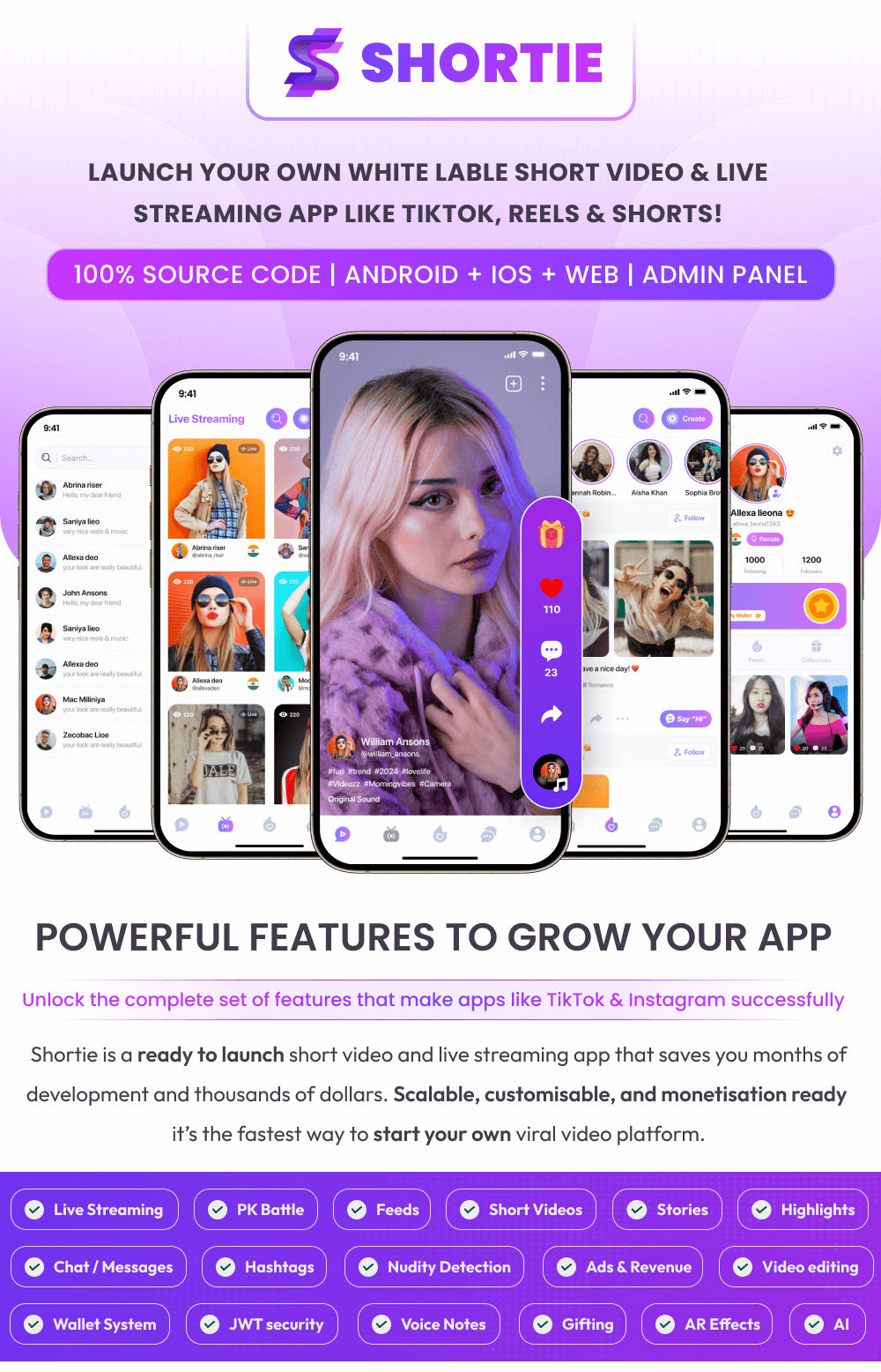 Shortie - Short video & Live streaming app with admin panel | Android ...