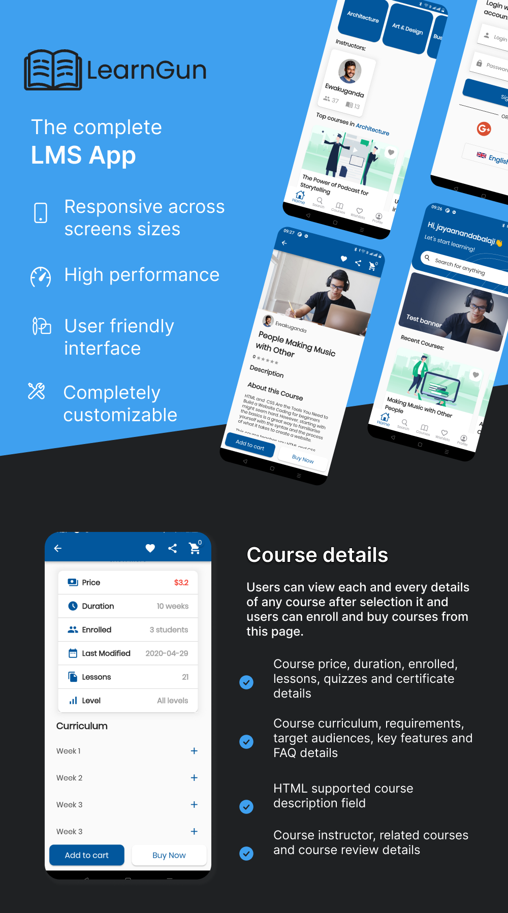 Learngun Learnpress Lms Flutter App Buy Apps Themes Ui Templates Plugins And Source Code